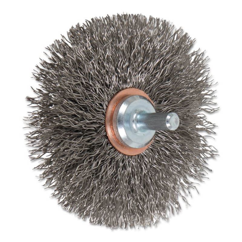 Mounted Crimped Wheel Brushes Stainless Steel 20000 rpm 3 in x 0.014 in | GT Safety Products, Inc.